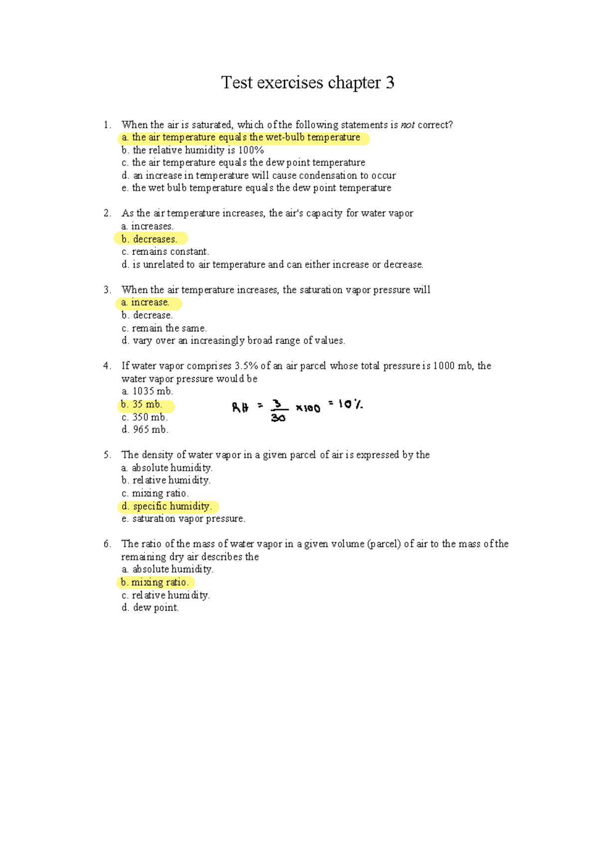 Test chapter 3 - Test exercises chapter 3 When the air is saturated ...