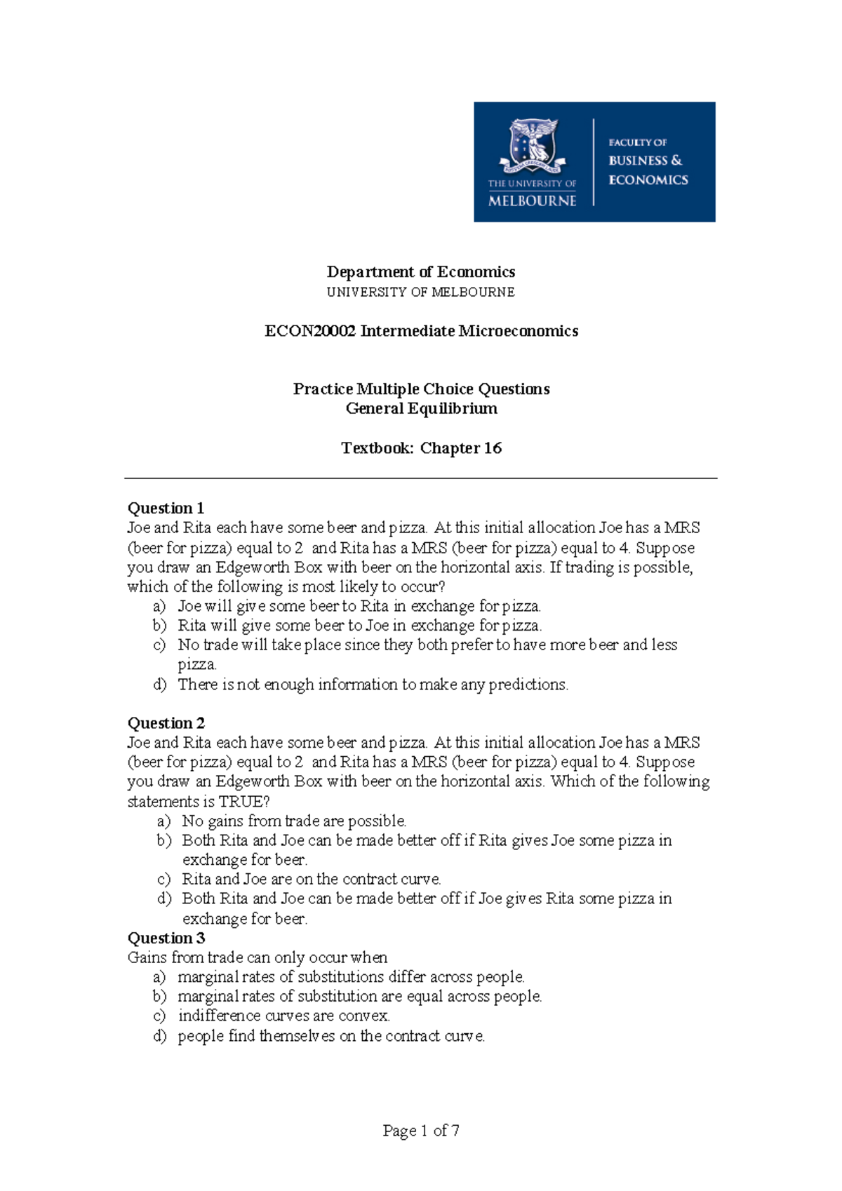 Chap16 GE - Department of Economics UNIVERSITY OF MELBOURNE ECON20002 ...
