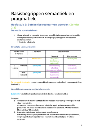 Semantiek en pragmatiek - Woordvooraf Semantiek= studie van de ...
