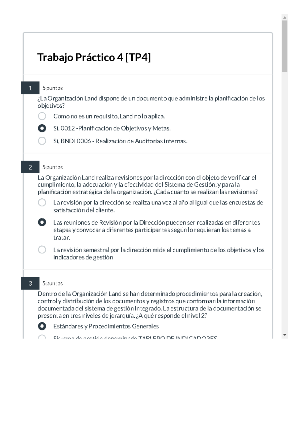 Trabajo Práctico 4 [TP4] - 2024 - 100% - 5 puntos ¿La Organización Land dispone de un documento ...