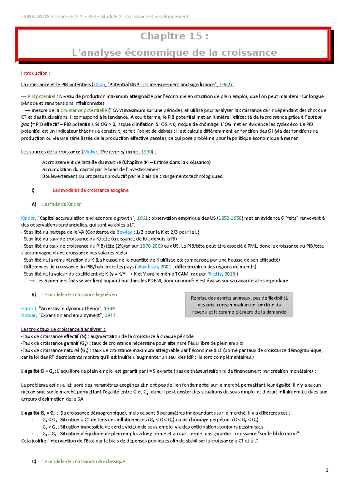 ESH - Chapitre 15 - L'analyse économique de la croissance - Chapitre 15 ...