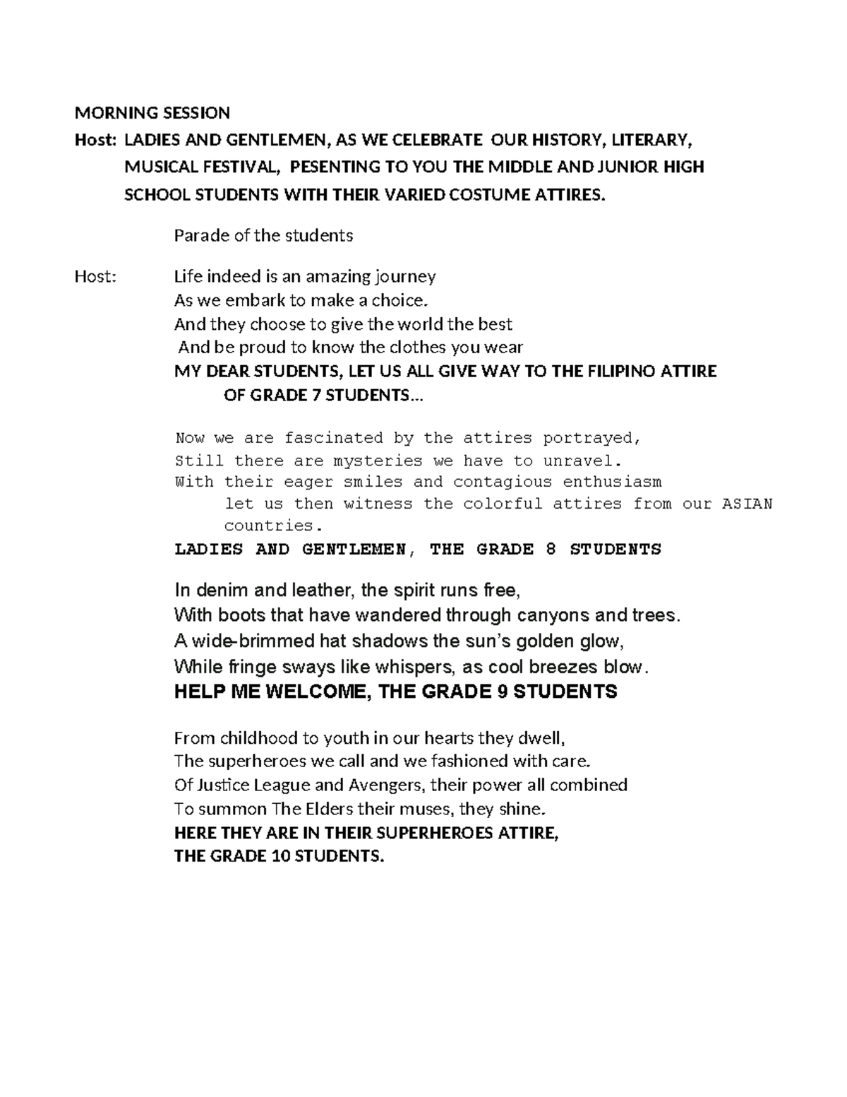 History-Literary-Script - MORNING SESSION Host: LADIES AND GENTLEMEN ...