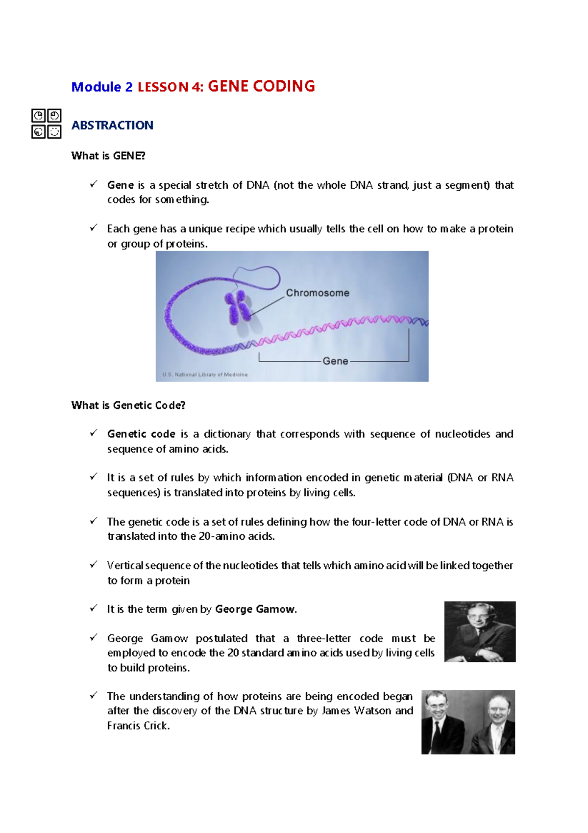 Module 2 Lesson 4 Genetic coding - Module 2 LESSON 4: GENE CODING ...