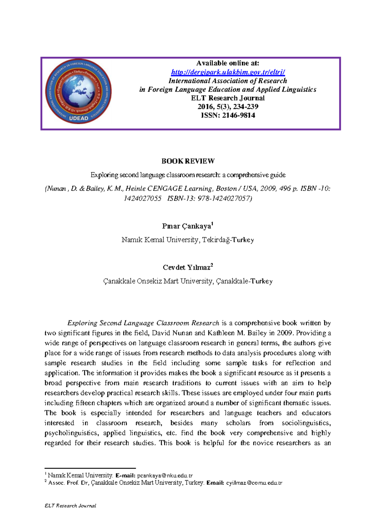 BOOK Review Exploring second language classroom research a ...