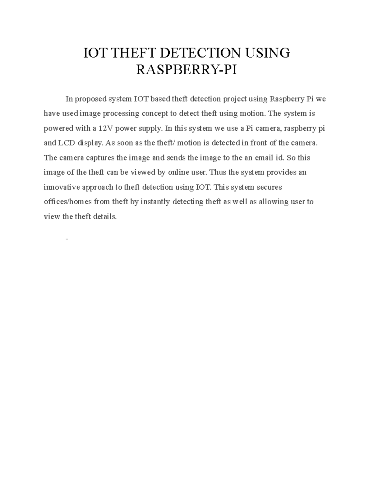 IOT Theft Detection Using Raspberry 1 - IOT THEFT DETECTION USING ...