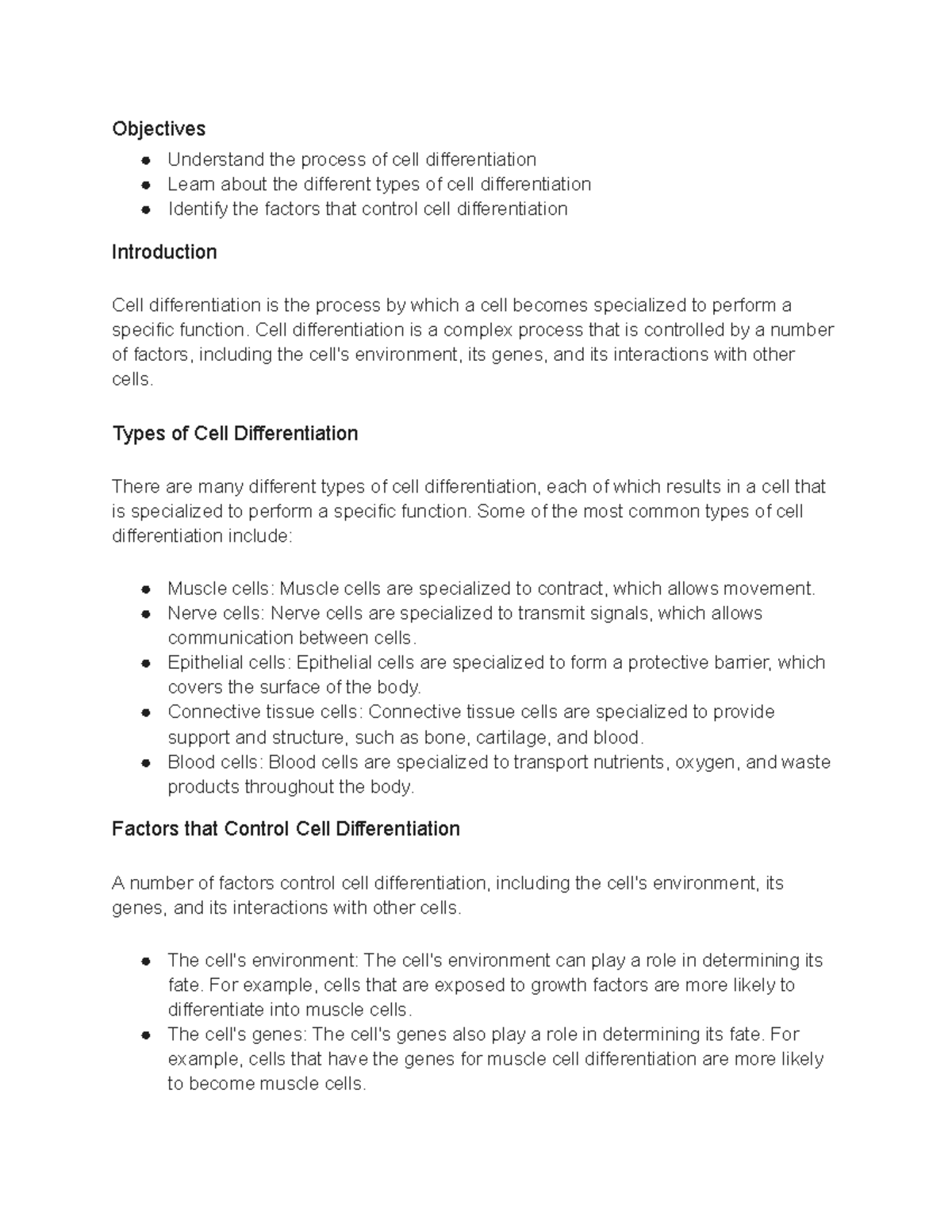 Lecture 4 Cell Differentiation - Objectives Understand the process of ...