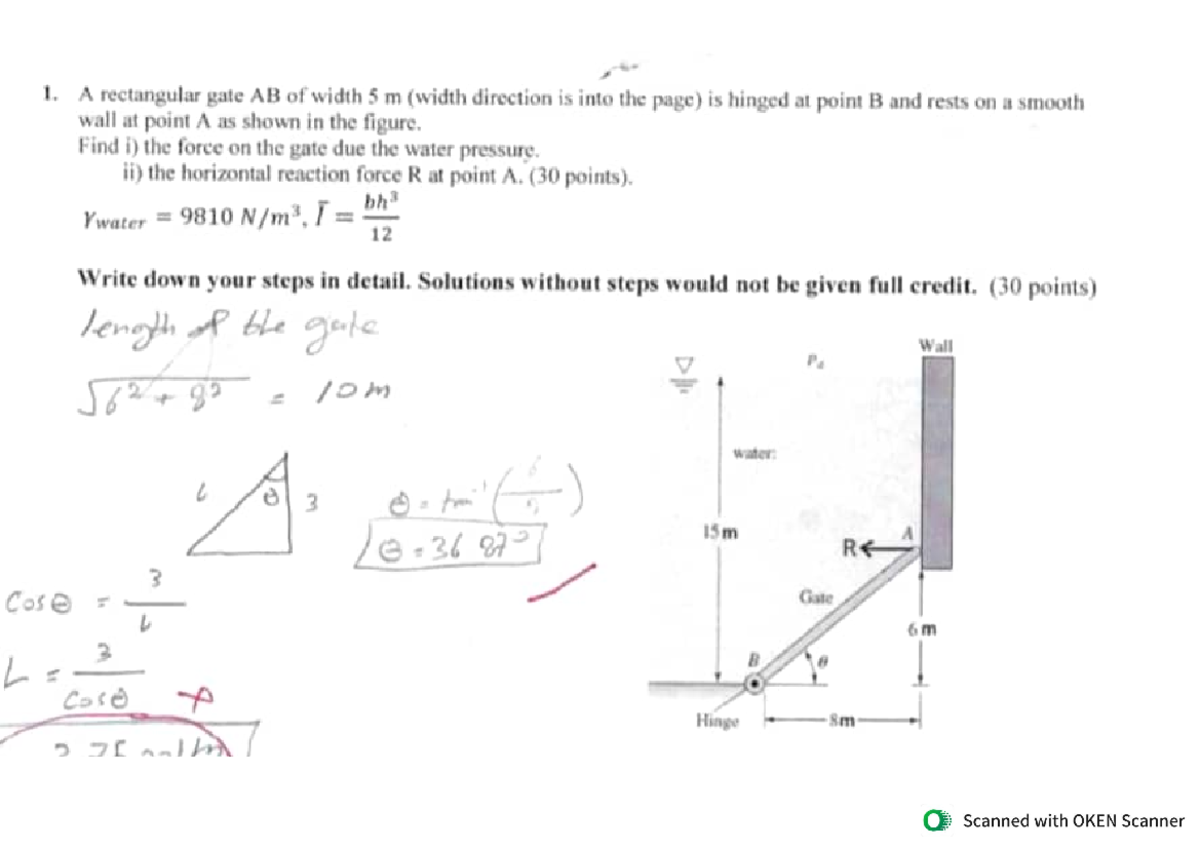 Fluid Mechanics 1 - Determining the values of horizontal and other ...