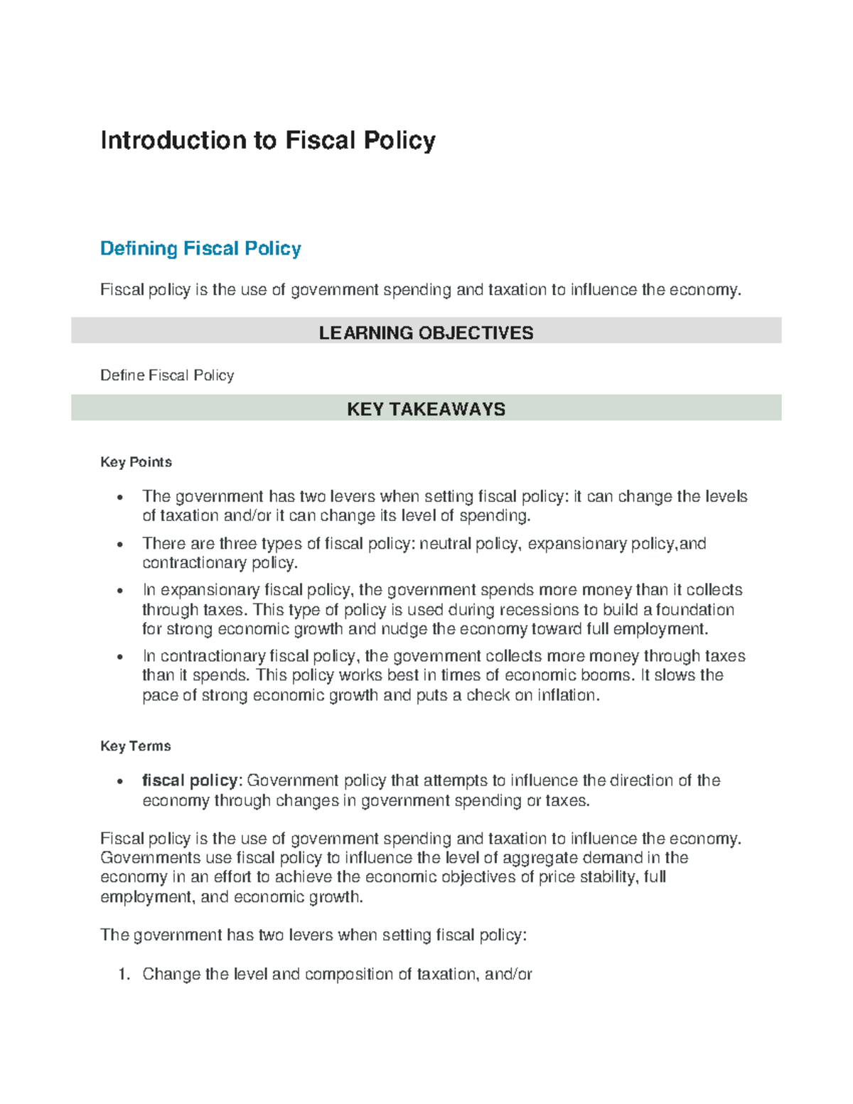 Fiscal Policy - economics and finance - Introduction to Fiscal Policy ...