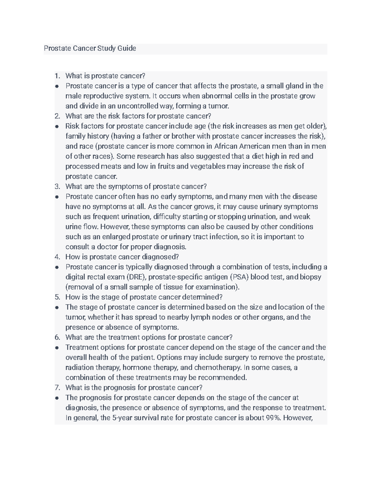 Prostate Cancer study guide - Prostate Cancer Study Guide What is ...