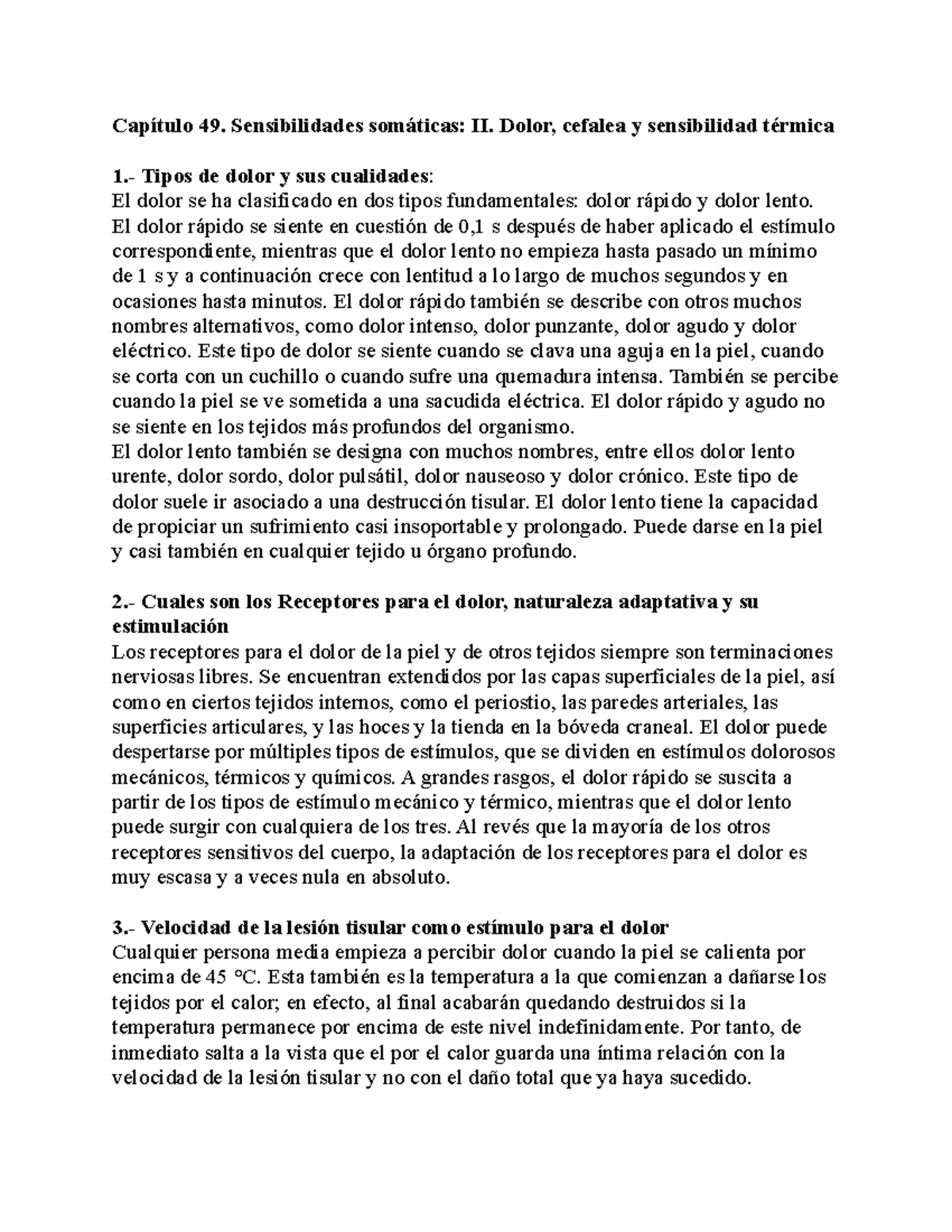 Capítulo 49 Sensibilidad ll - Capítulo 49. Sensibilidades somáticas: II. Dolor, cefalea y - Studocu