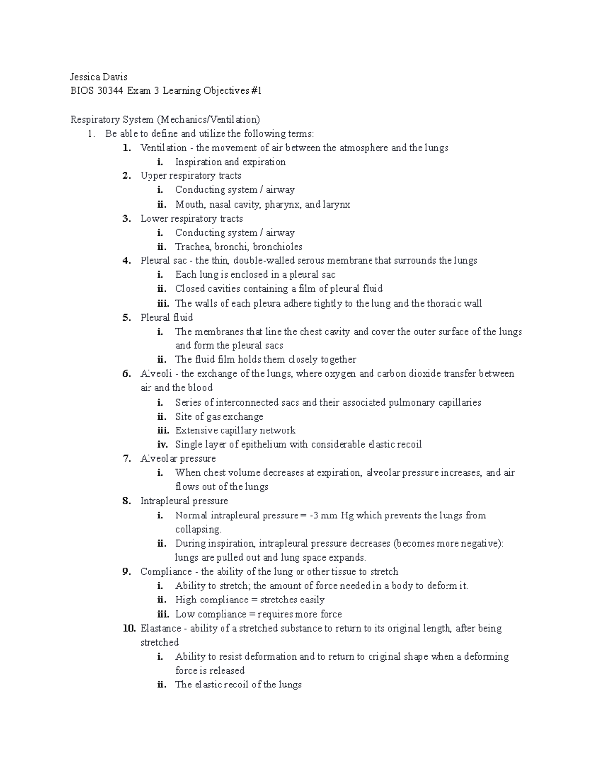 Physio EXAM 3 SG - Jessica Davis BIOS 30344 Exam 3 Learning Objectives ...