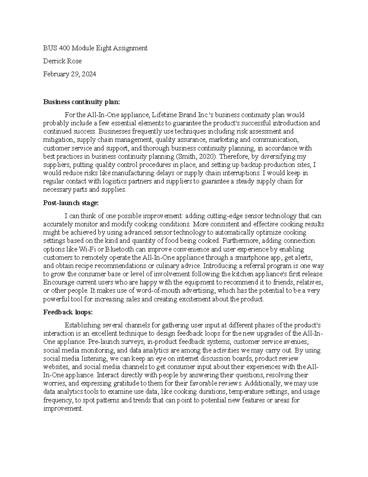 BUS 400 Module Eight Assignment - BUS 400 Module Eight Assignment Derrick Rose February 29, 2024 ...