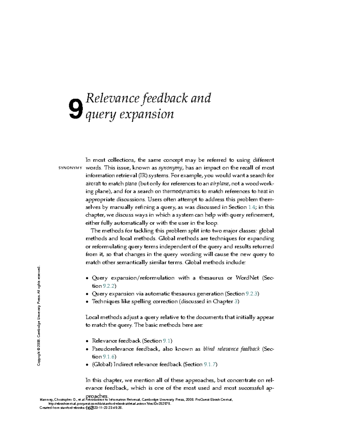 Introduction to Information Retrieval - (9 Relevance feedback and query ...