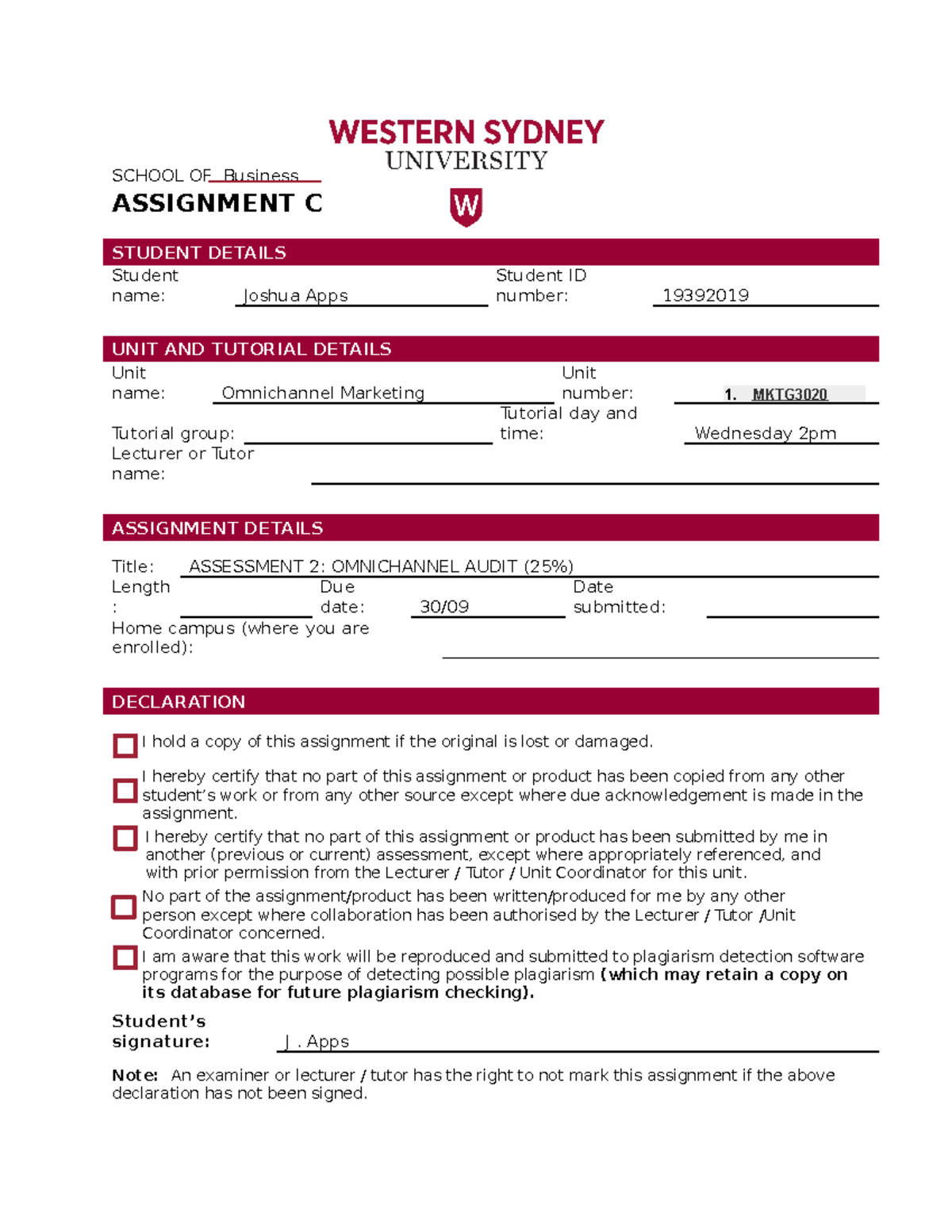 Omnichannel Audit - Alpha 360 1 - SCHOOL OF Business ASSIGNMENT COVER ...