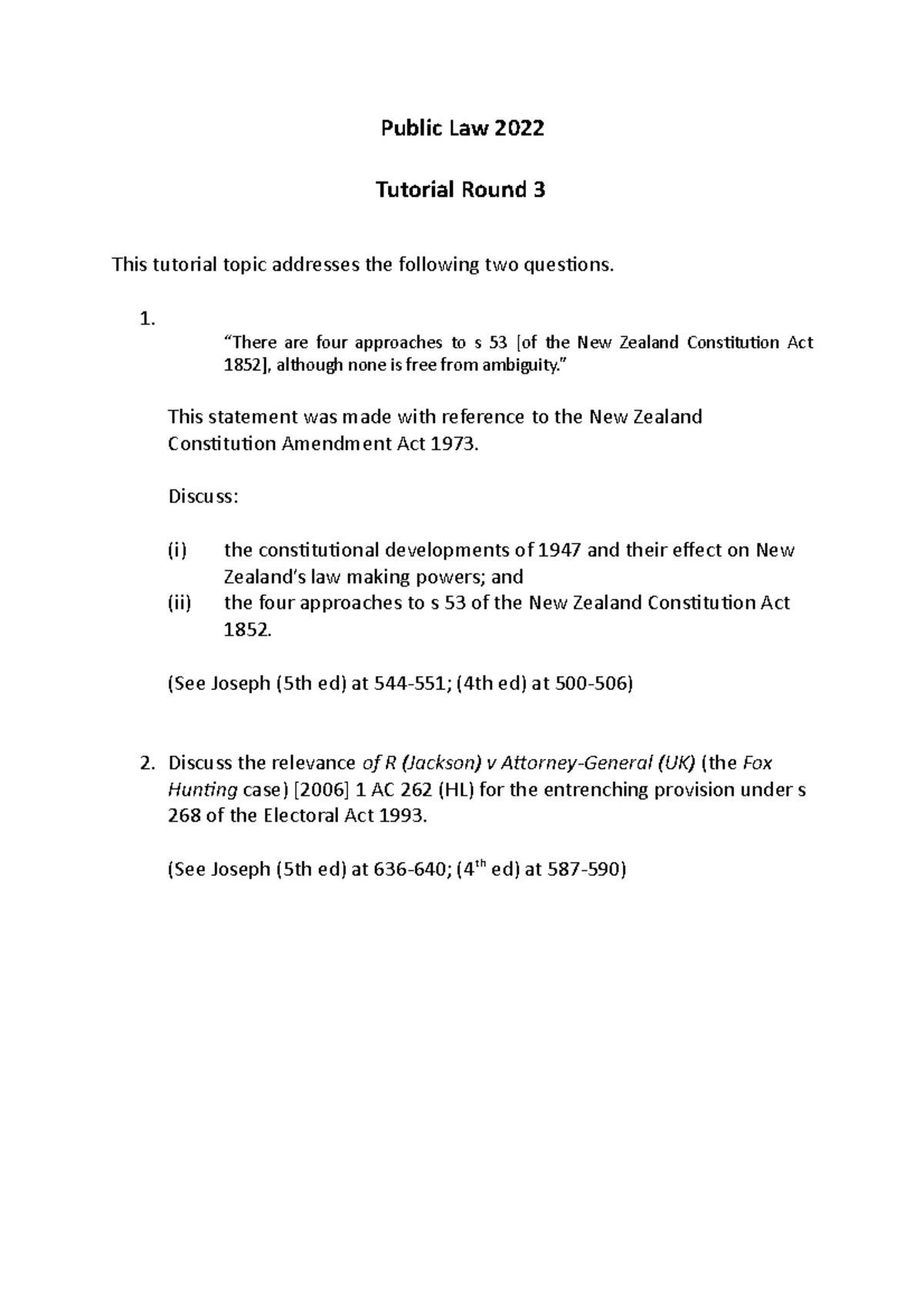 2022 Tutorial 3 - Public Law 2022 Tutorial Round 3 This tutorial topic ...