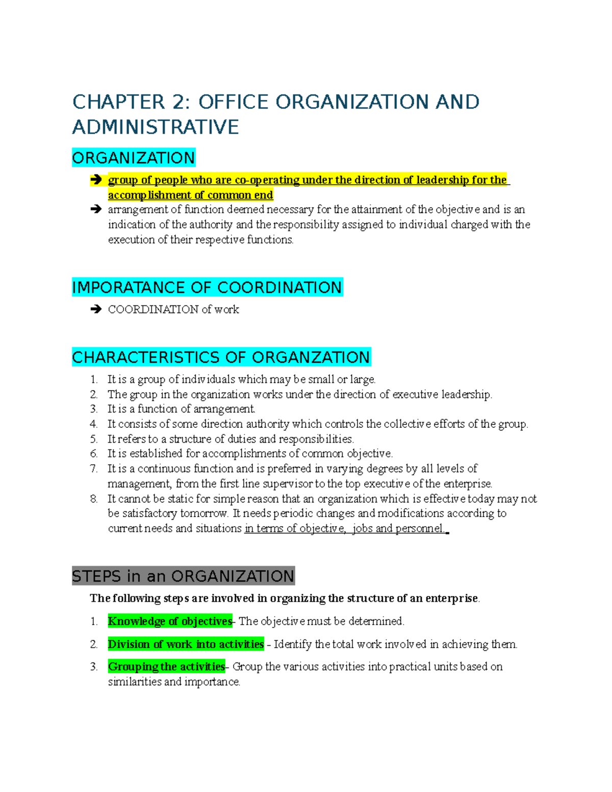 AMA Chapter 2 - CHAPTER 2: OFFICE ORGANIZATION AND ADMINISTRATIVE ...