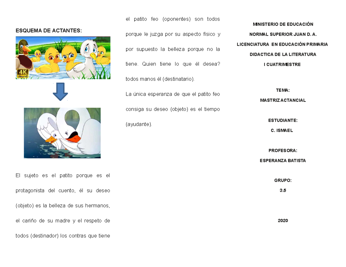 Matriz Actancial- Ismael C - ESQUEMA DE ACTANTES: El sujeto es el ...