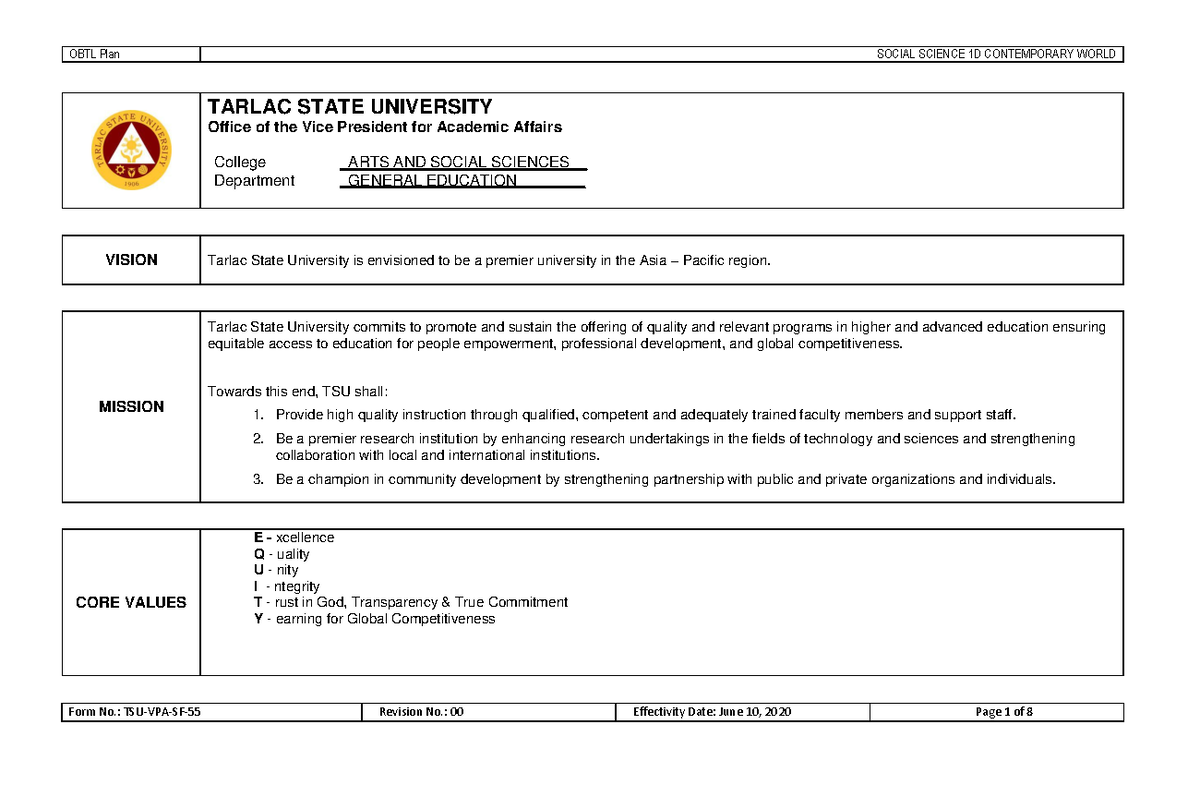 NEW-OBTL-Template-Flexible-learning SS1D (Contemporary World) - TARLAC ...