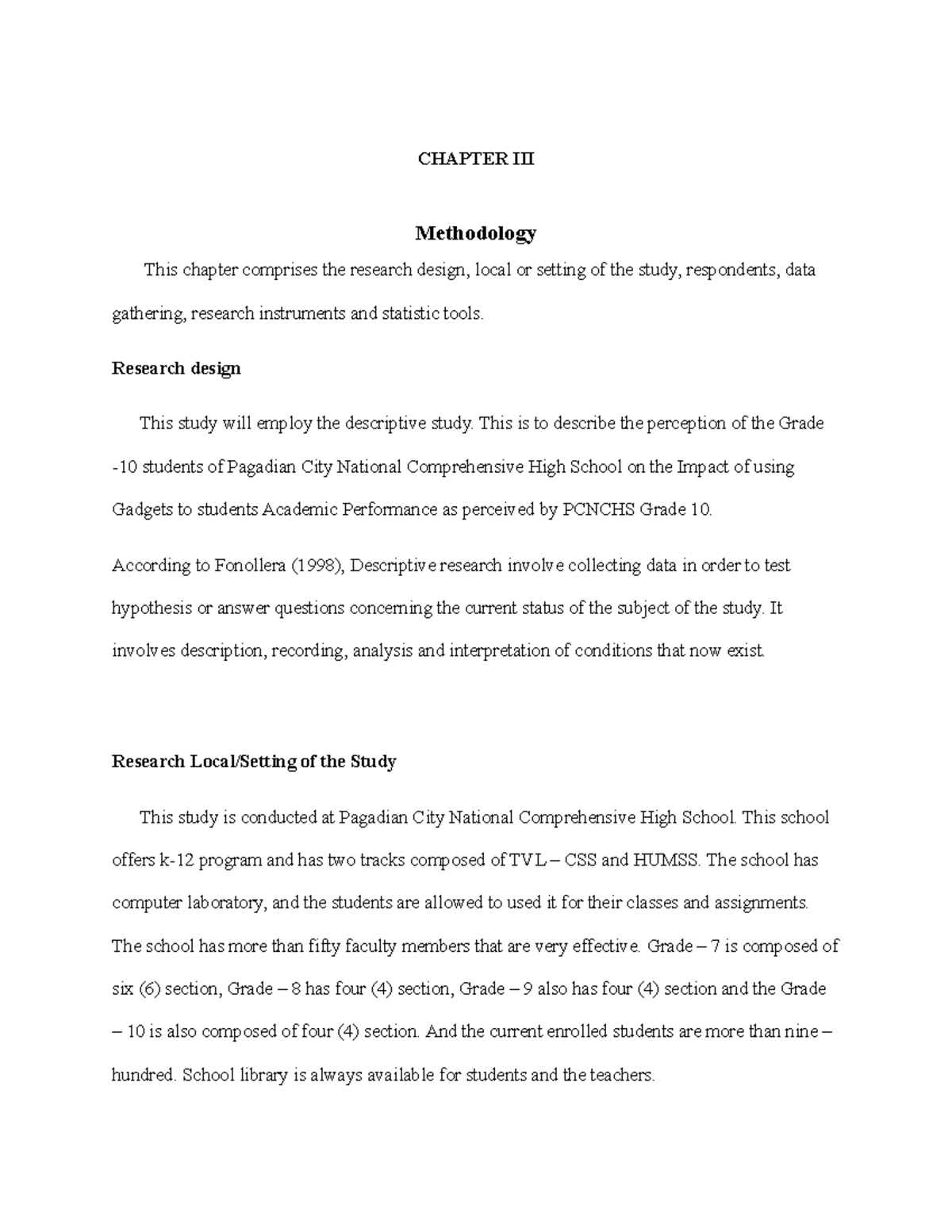 Chapter III - CHAPTER III Methodology This chapter comprises the ...