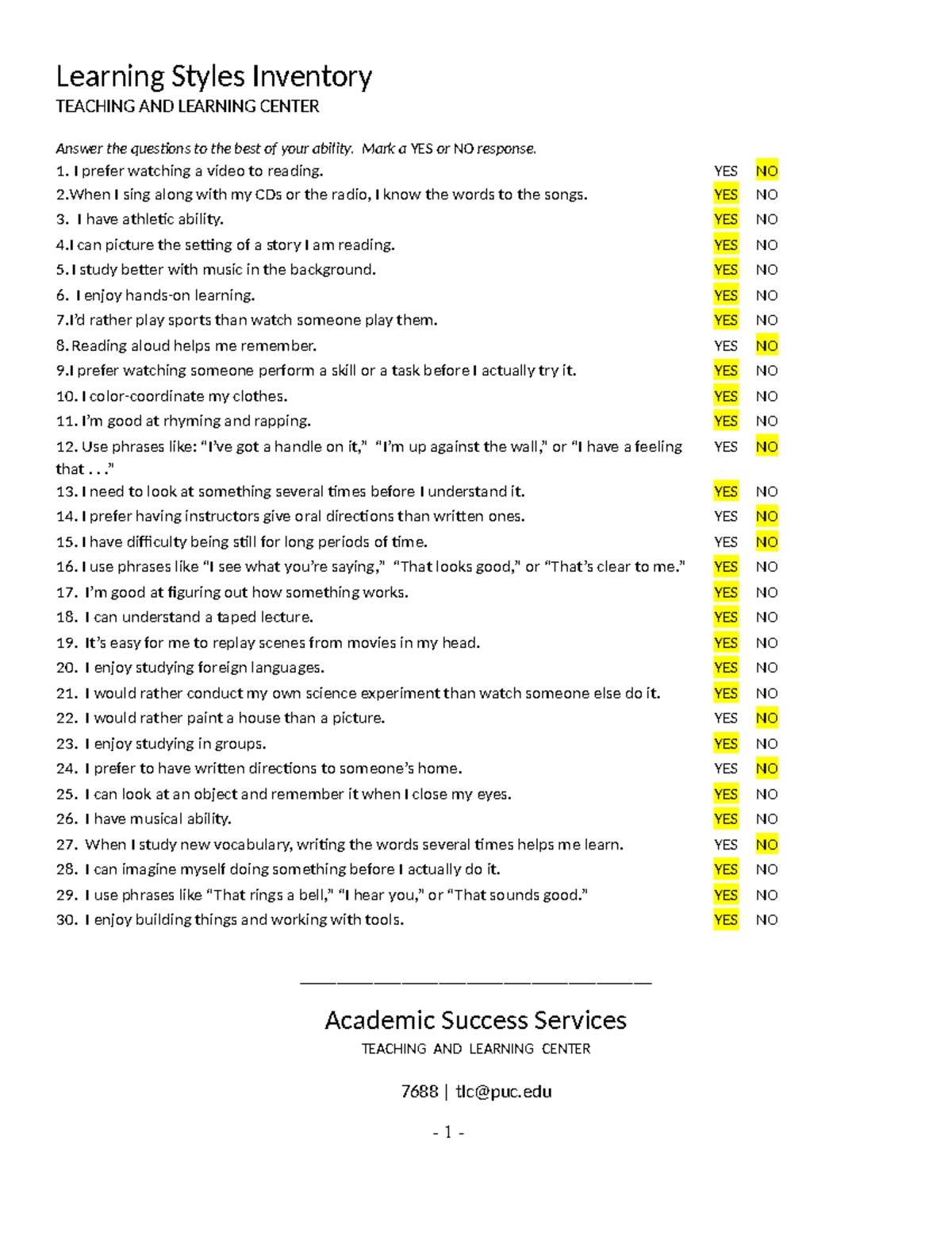 Learning Style Inventory - Learning Styles Inventory TEACHING AND ...