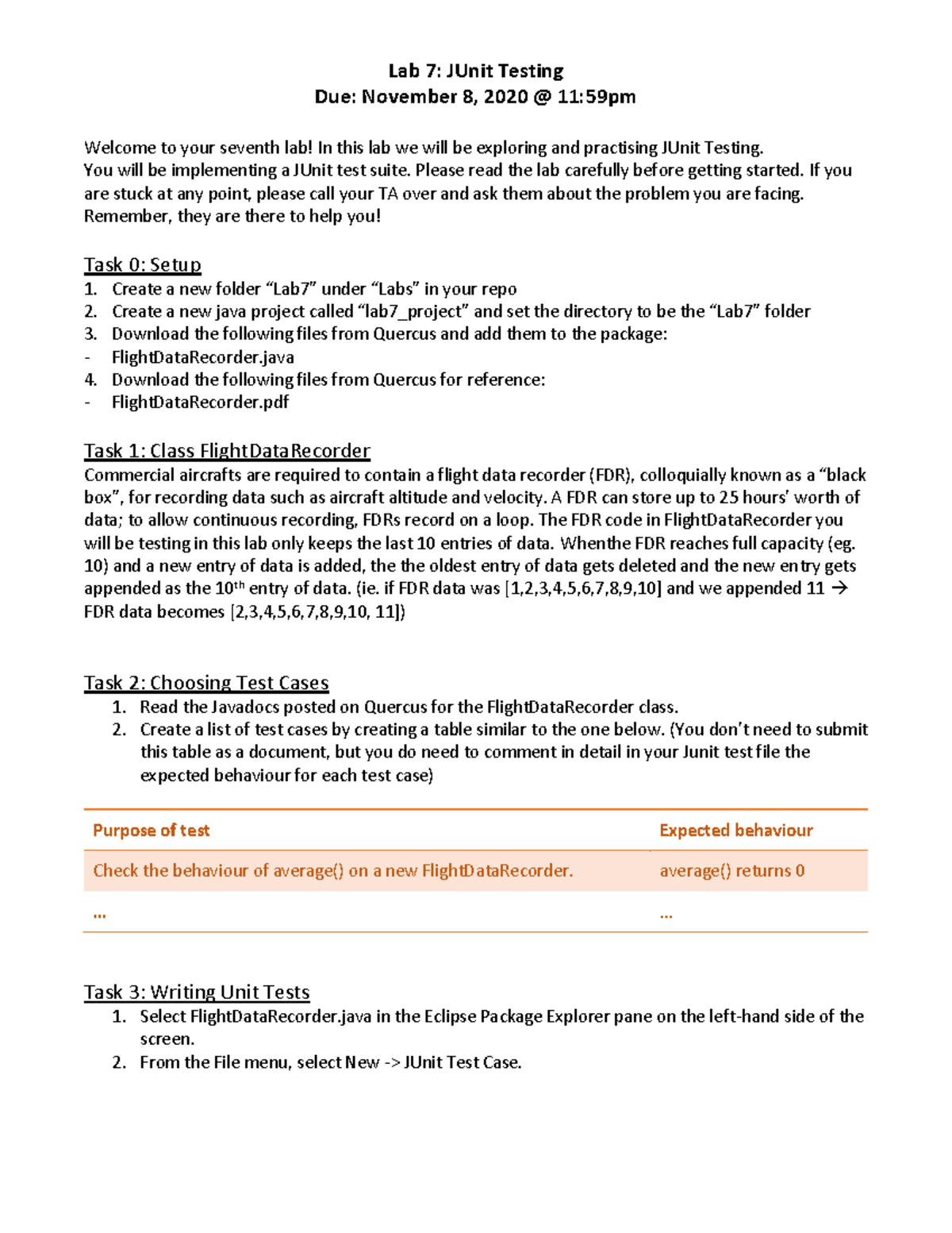 CSCB07 Lab 7 Handout - Lab 7: JUnit Testing Due: November 8, 2020 @ 11 ...