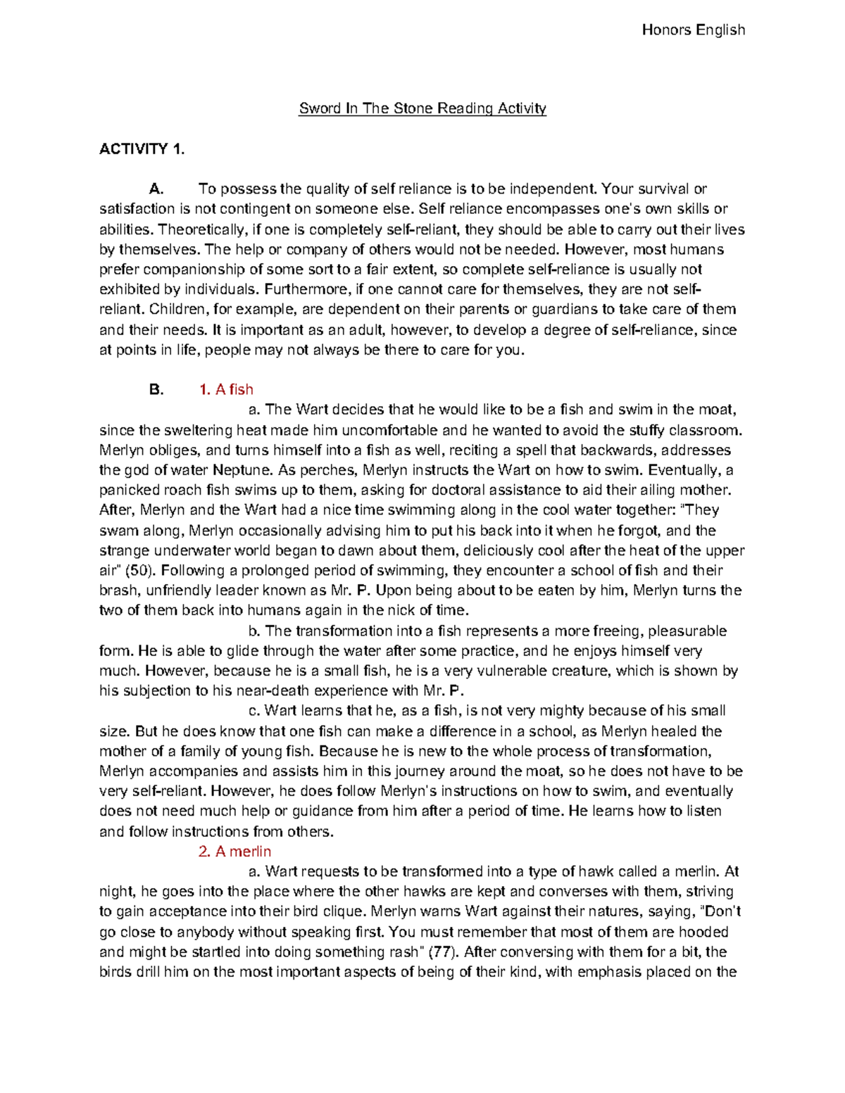 Sword in the Stone Reading Activity - Sword In The Stone Reading ...