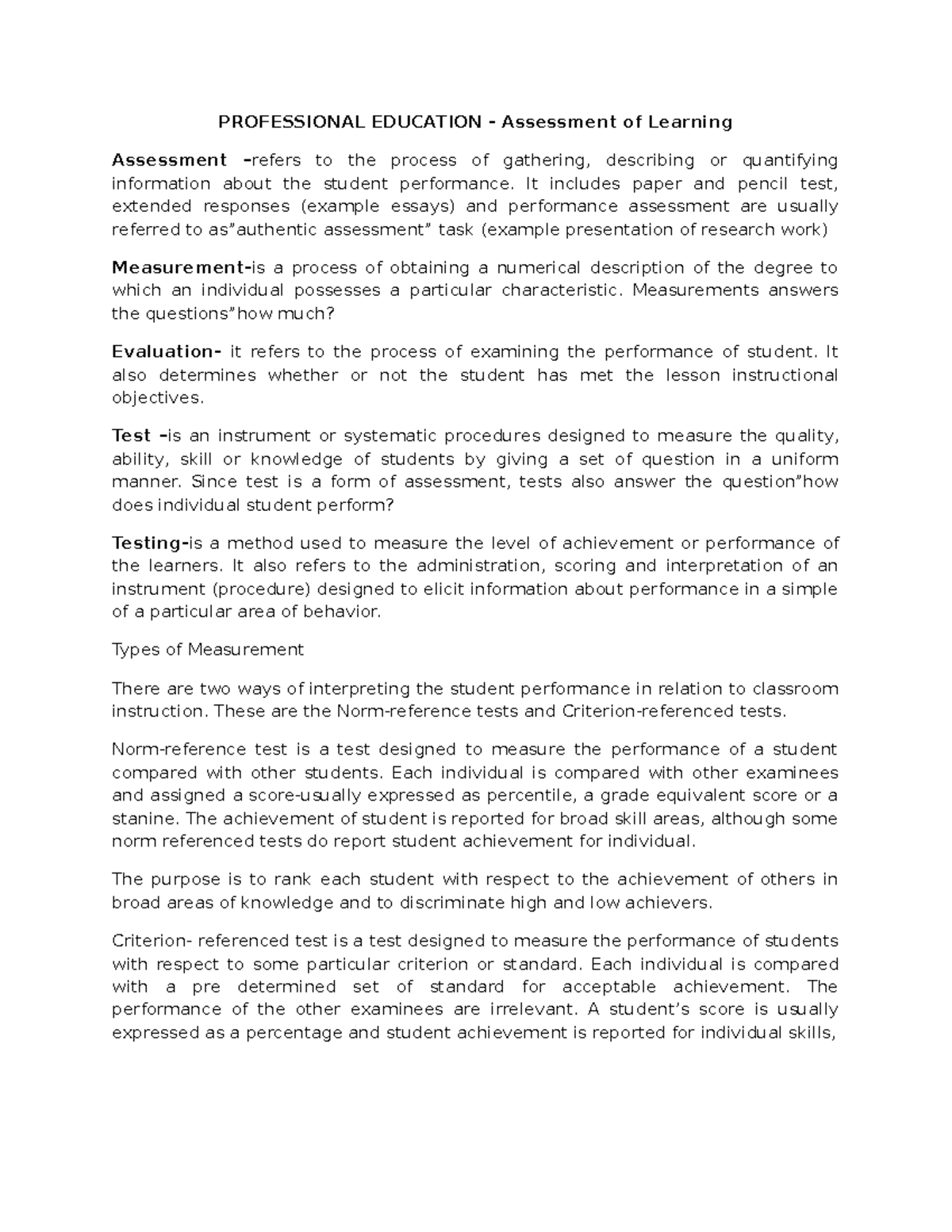 06 Assessment-of-Learning - PROFESSIONAL EDUCATION - Assessment of ...