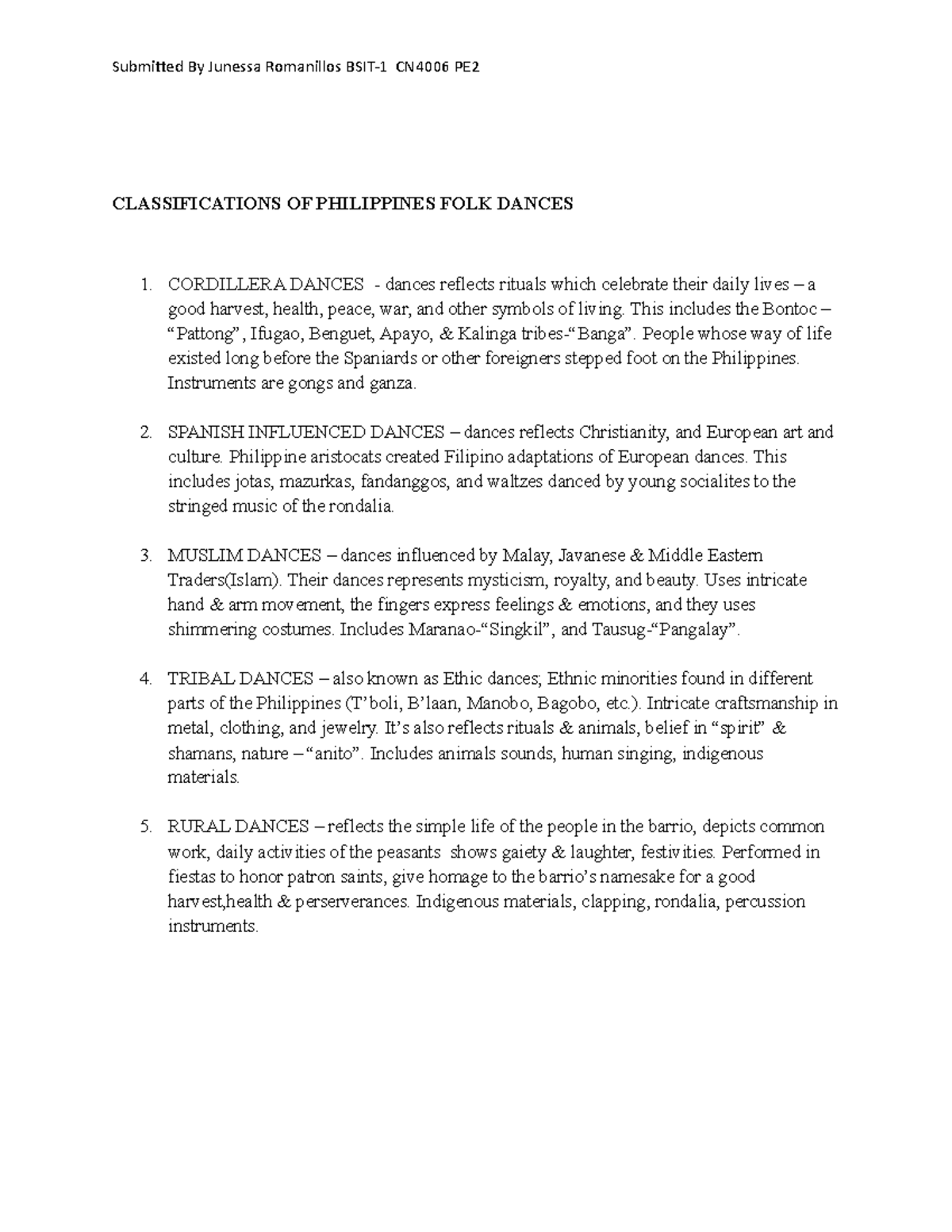 Classifications OF Philippines FOLK Dances - Submitted By Junessa ...