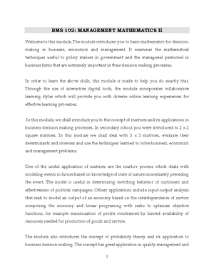 BMS 102 Management Mathematics II Notes-1 - MATRIX ALGEBRA A matrix is ...
