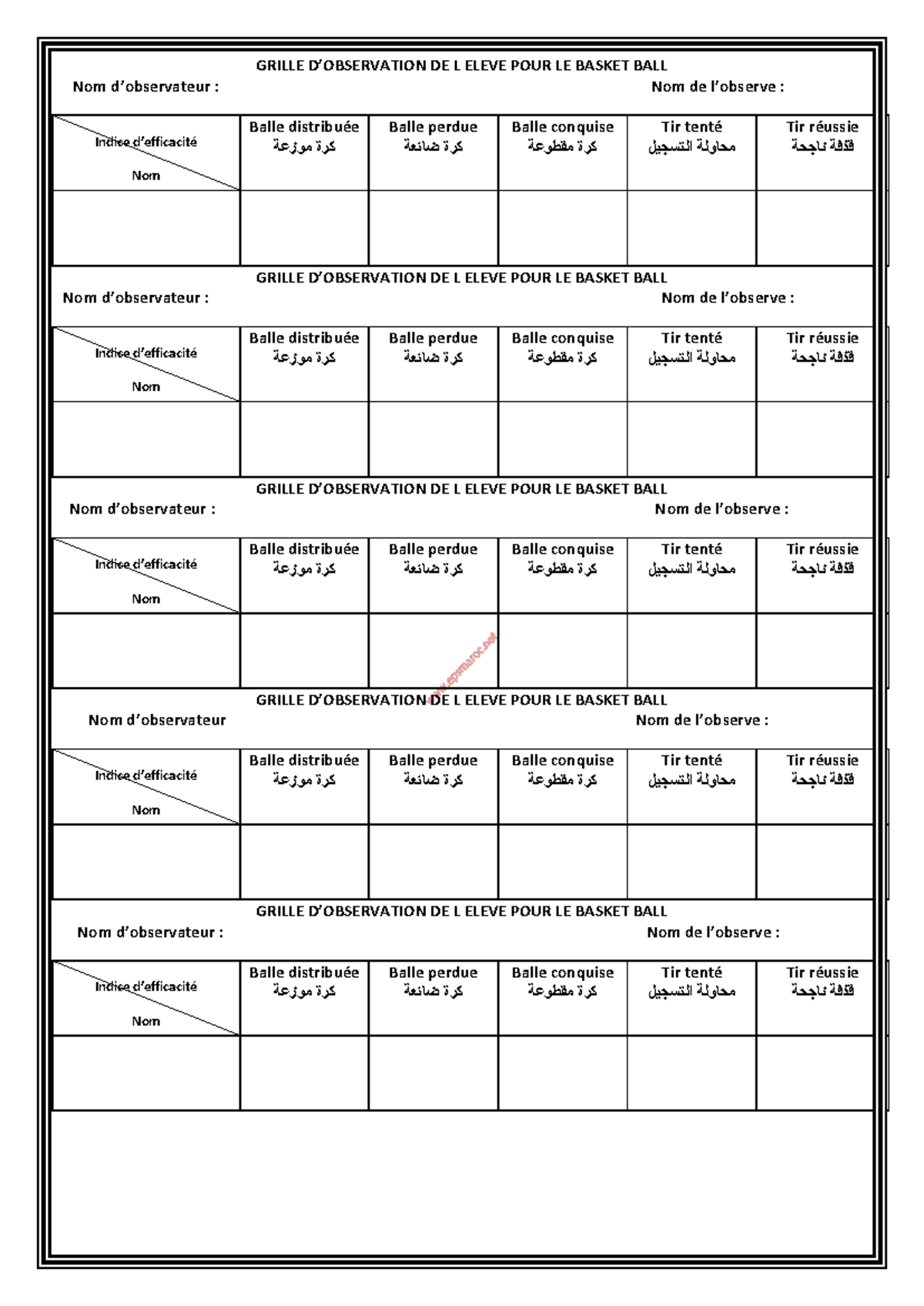 Grille D Observation IND BB - GRILLE D’OBSERVATION DE L ELEVE POUR LE ...