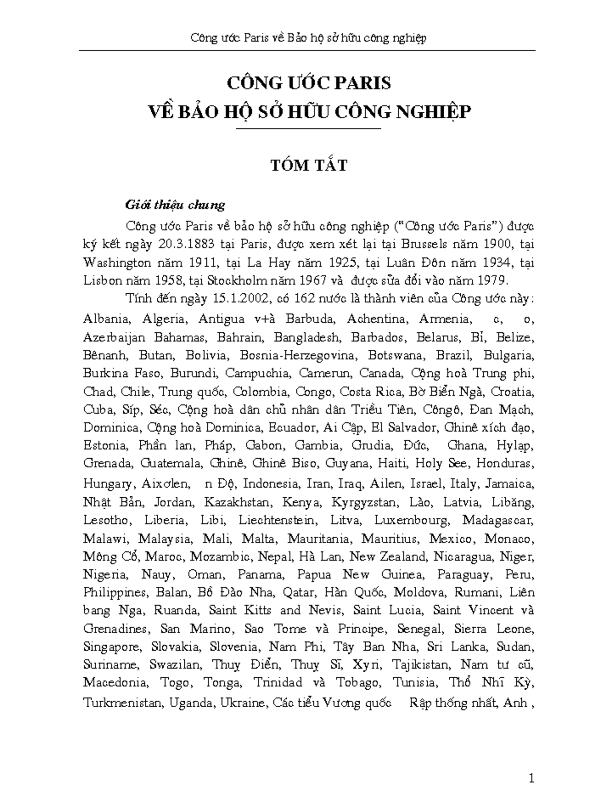 Công ước Paris VN - SHTT - c«ng íc paris V“ b∂o hÈ sÎ h ̃u c ́ng nghi÷p T„m tæt GiÌi thi÷u chung ...