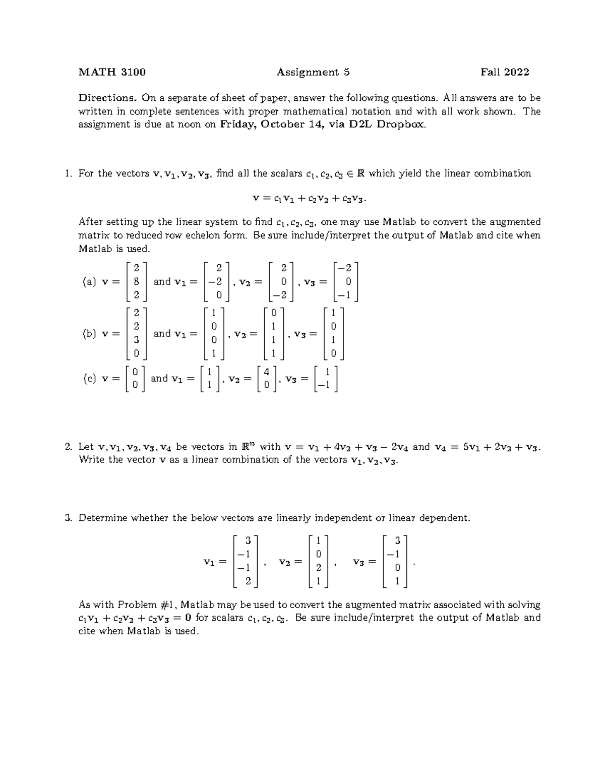Fall2022Math3100Assignment 05 - MATH 3100 Assignment 5 Fall 2022 ...