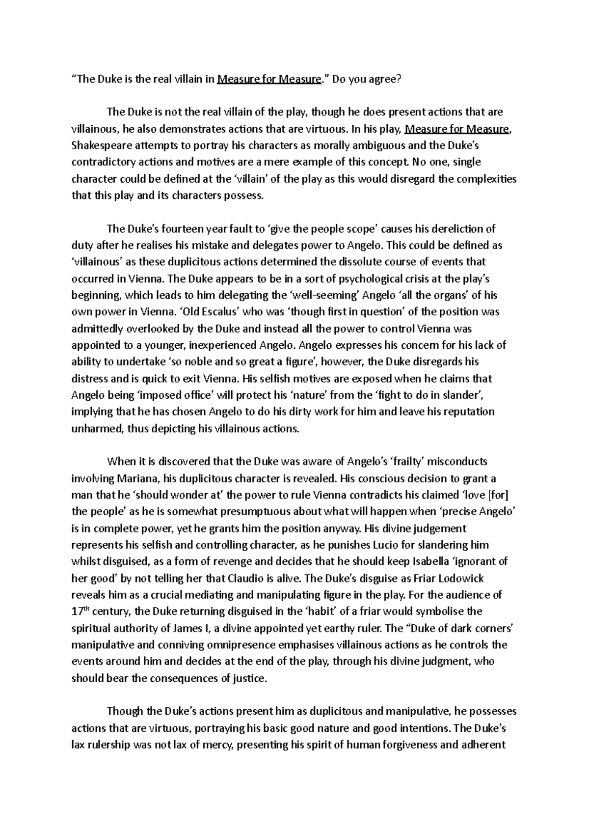 Measure for Measure- Is Duke the real villain in Measure for Measure ...