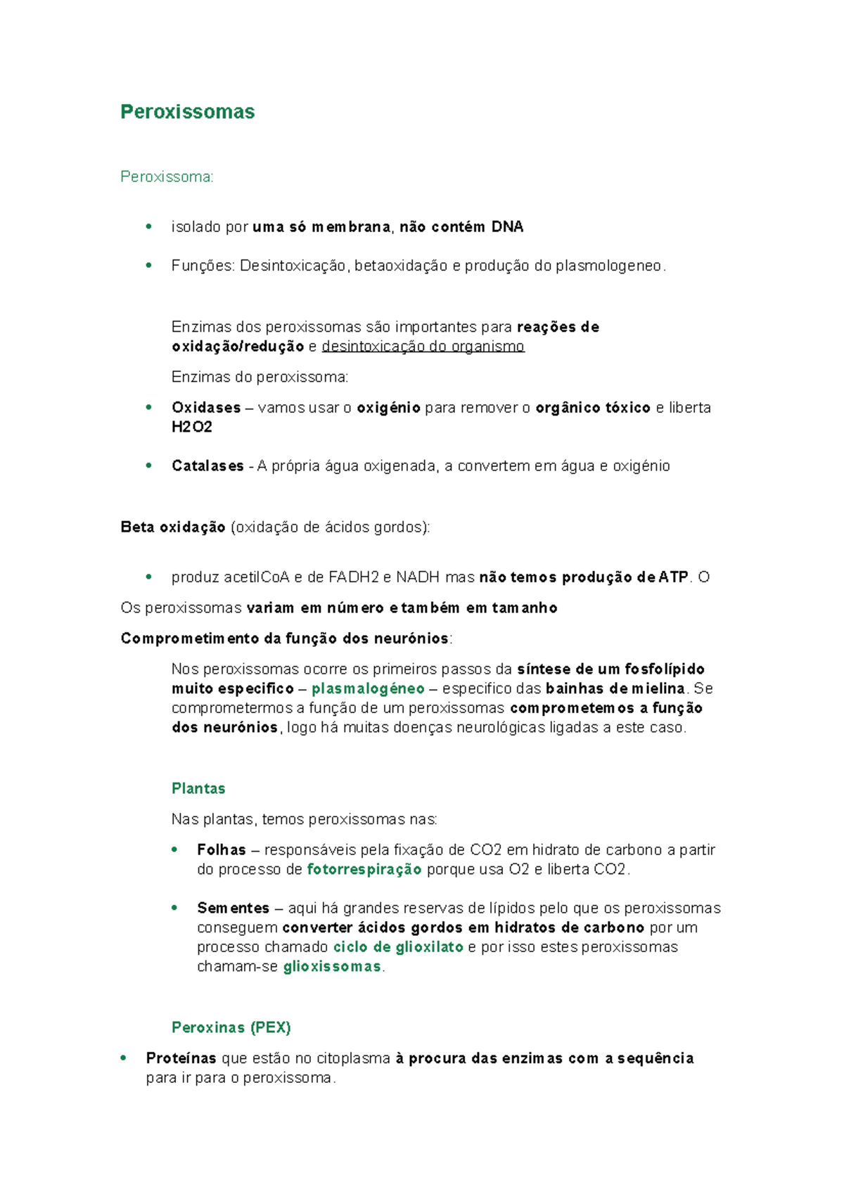 Peroxissomas - Peroxissomas Peroxissoma: isolado por uma só membrana ...