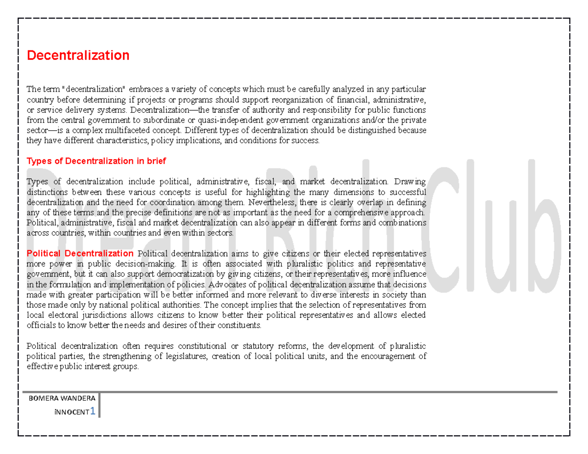 Decentralization -Administrative Law - Decentralization The term ...