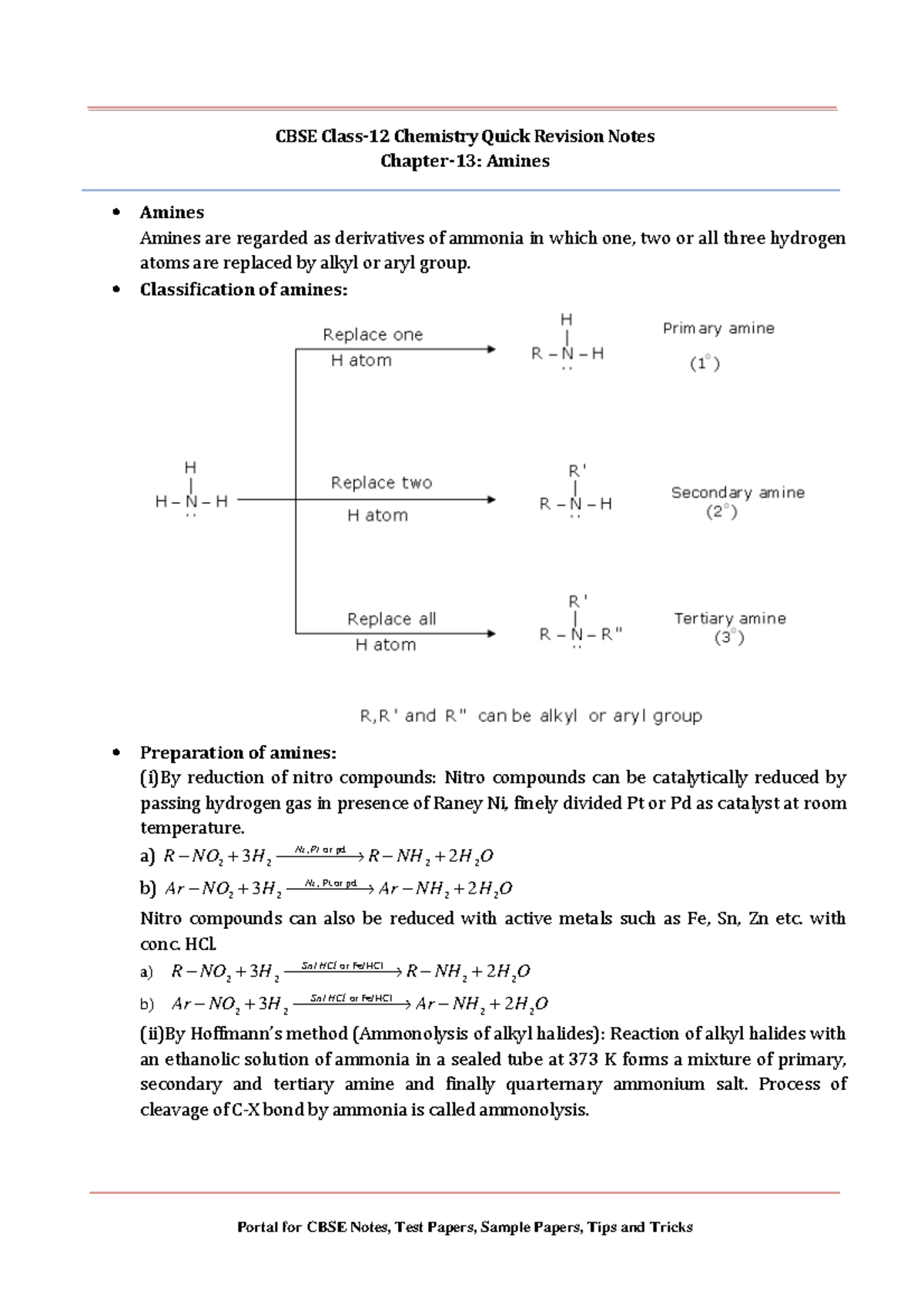 Amines - Chemistry question papper for exam - CBSE Class-12 Chemistry ...