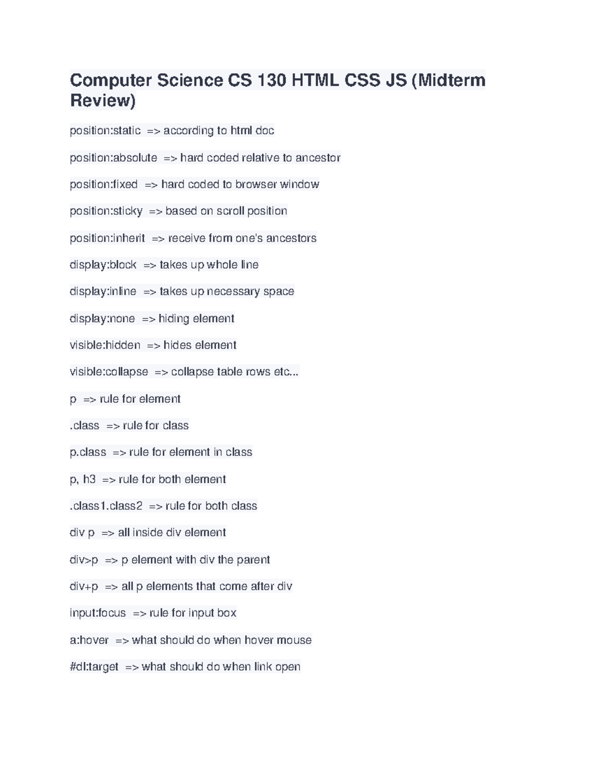 Cs130 review midterm review - Computer Science CS 130 HTML CSS JS ...