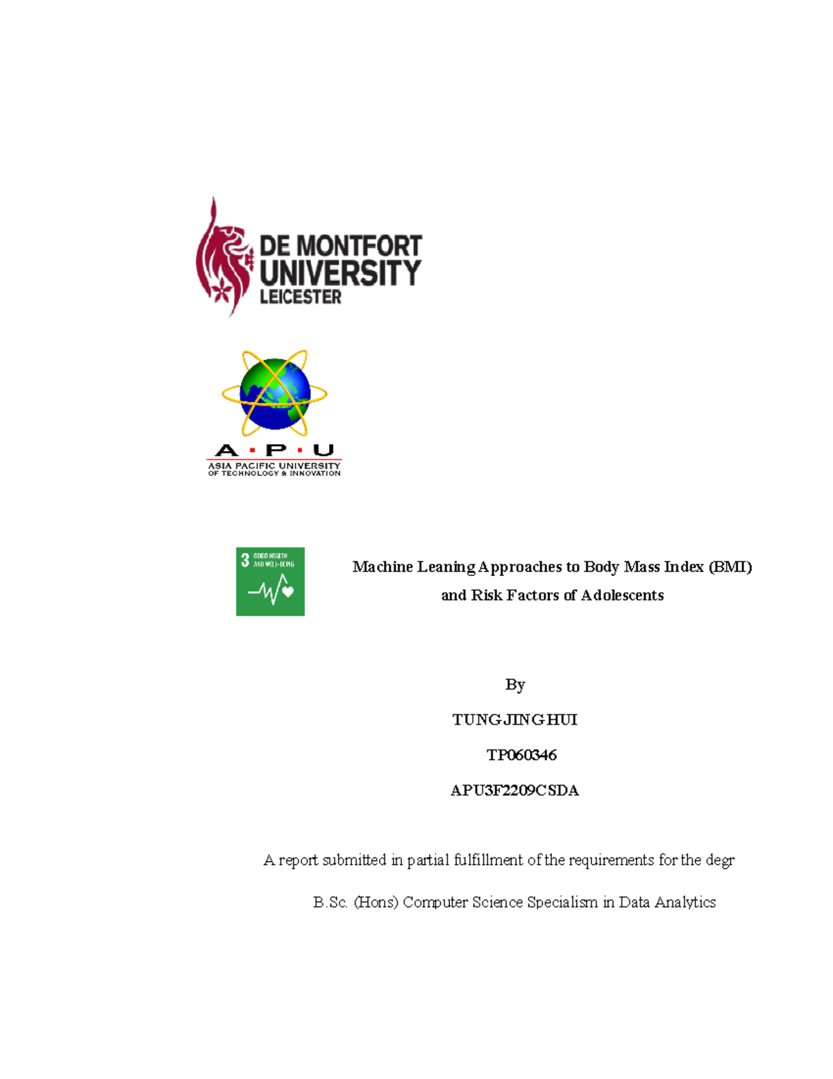 Cover Page and Abstract with SDG - software engineering - By TUNG JING ...