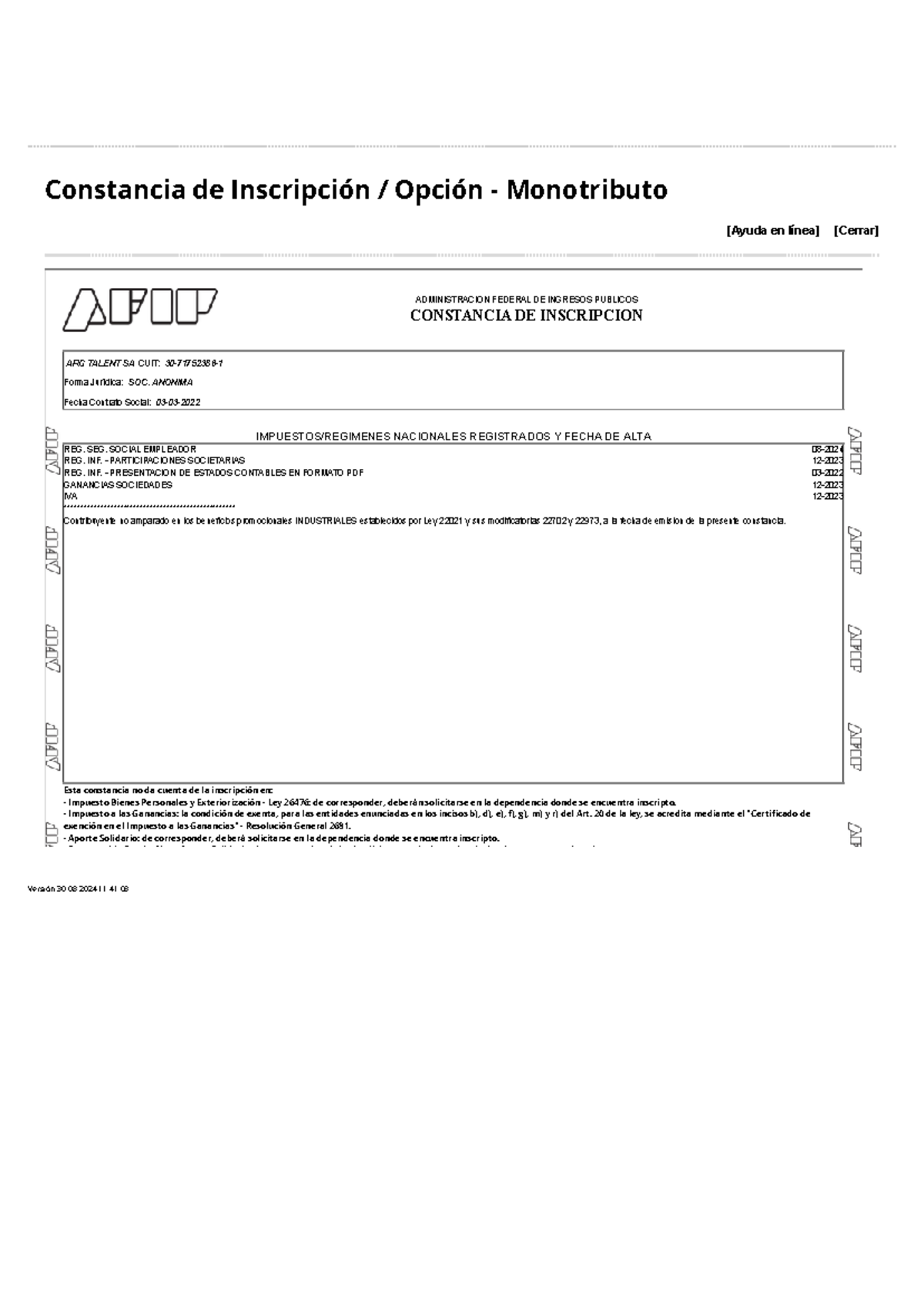 AFIP - Administración Federal de Ingresos Públicos - Constancia de ...