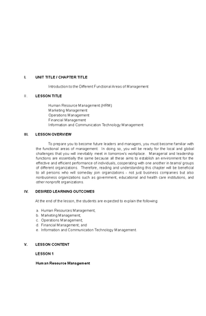 Org Management Module 2 - I. UNIT TITLE / CHAPTER TITLE Leading II. LESSON TITLE What Leading Is ...