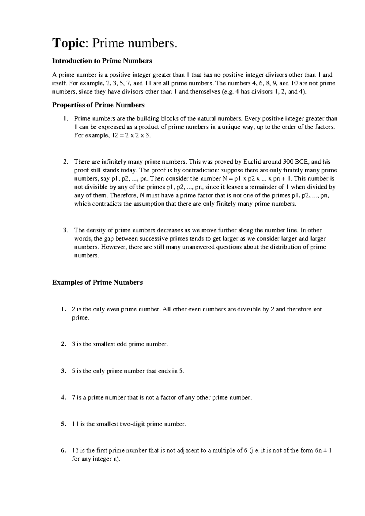 Prime Numbers - Good lecture notes! - Topic: Prime numbers ...