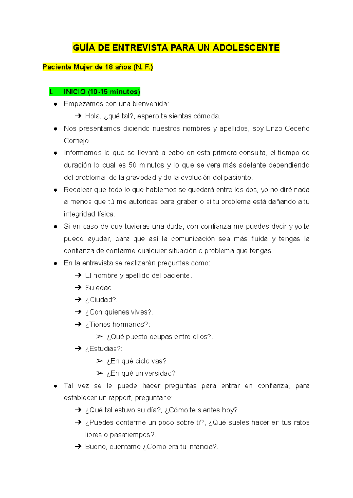 GUÍA DE Entrevista PARA UN Adolescente (8) - GUÍA DE ENTREVISTA PARA UN ...