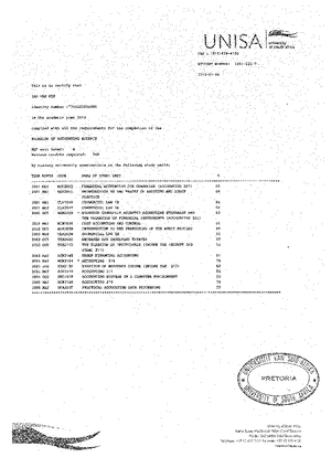 Unisa BS Accouning - Transcript - U N | 5A i1iiir,1*t'- S R S R G l1 H ...