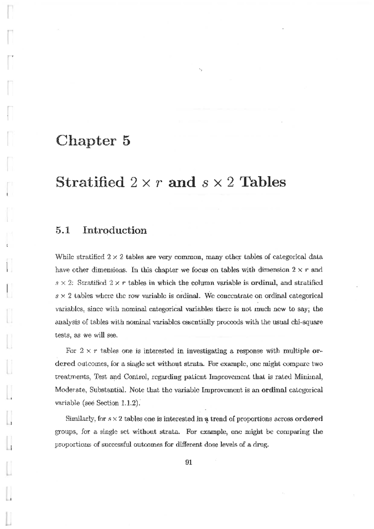 Chapter 5 Notes - Chapter 5 Stratified 2 X r and S X 2 Tables 5 ...