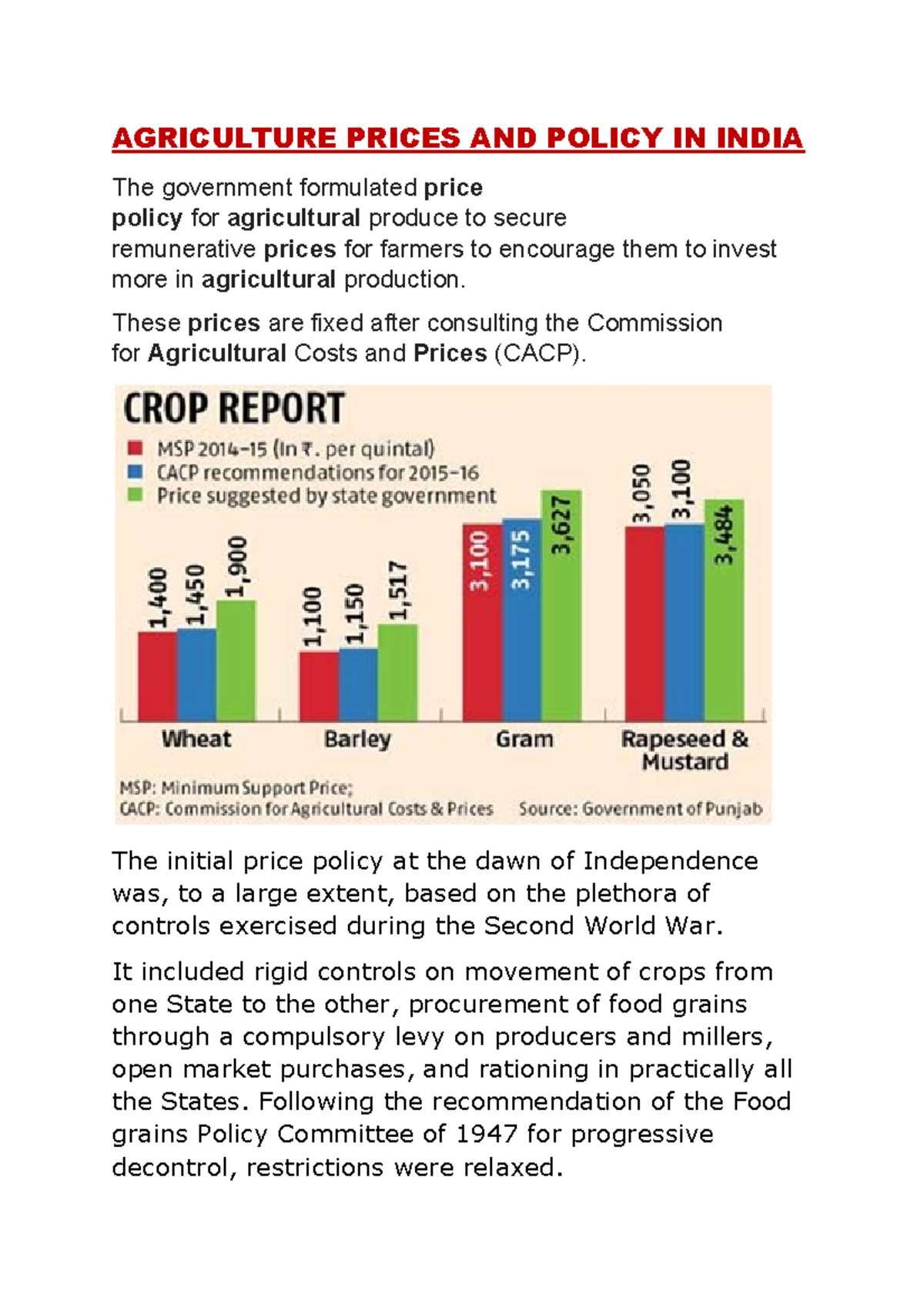 Agriculture Prices AND Policy IN India - AGRICULTURE PRICES AND POLICY ...