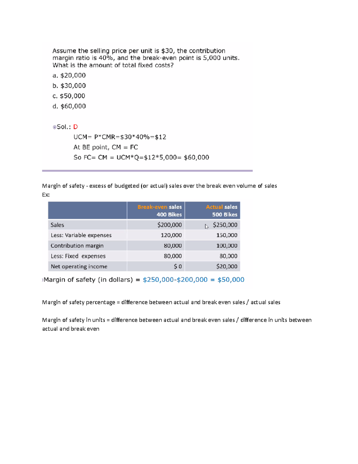 Chapter 5 Pt 2 Prof Lee Cost Acc Margin Of Safety Excess Of