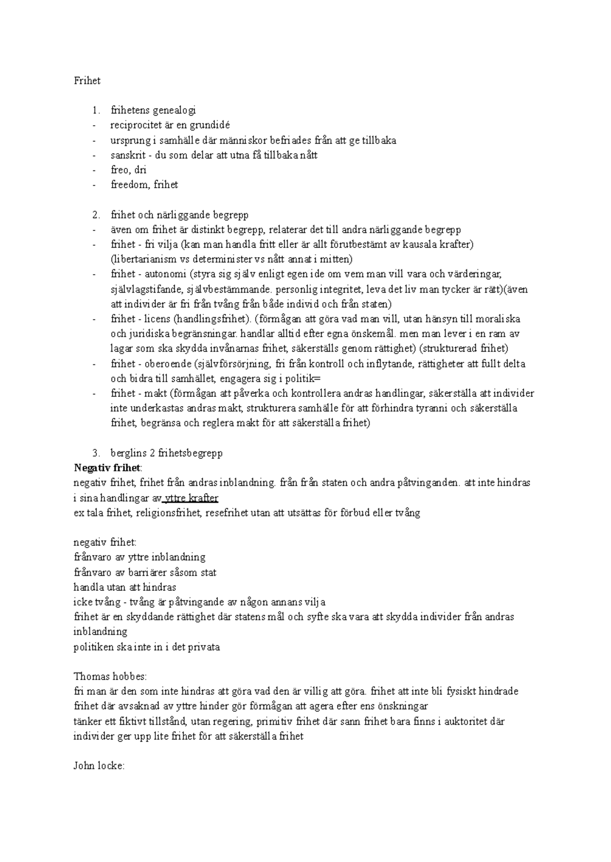 Frihet - Frihet 1. frihetens genealogi - reciprocitet är en grundidé ...