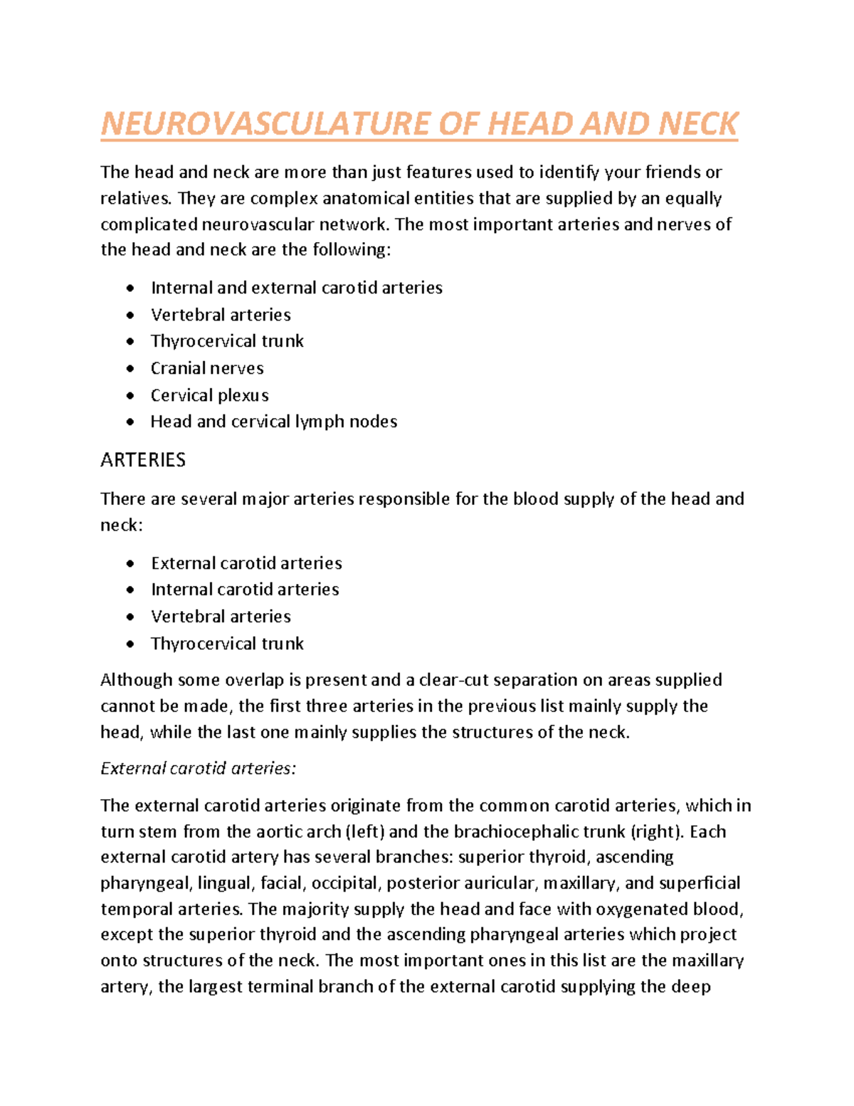 Neurovasculature OF HEAD AND NECK - NEUROVASCULATURE OF HEAD AND NECK ...