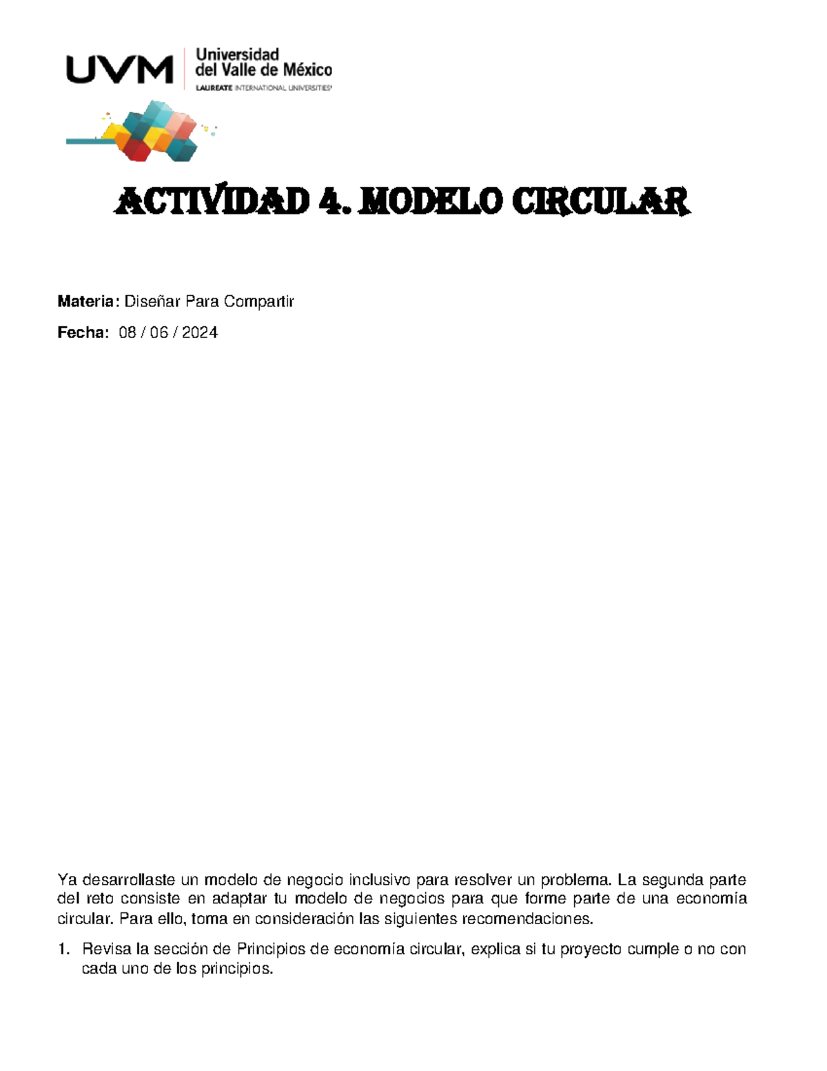Actividad 4. Modelo circular - Actividad 4. Modelo circular Materia ...