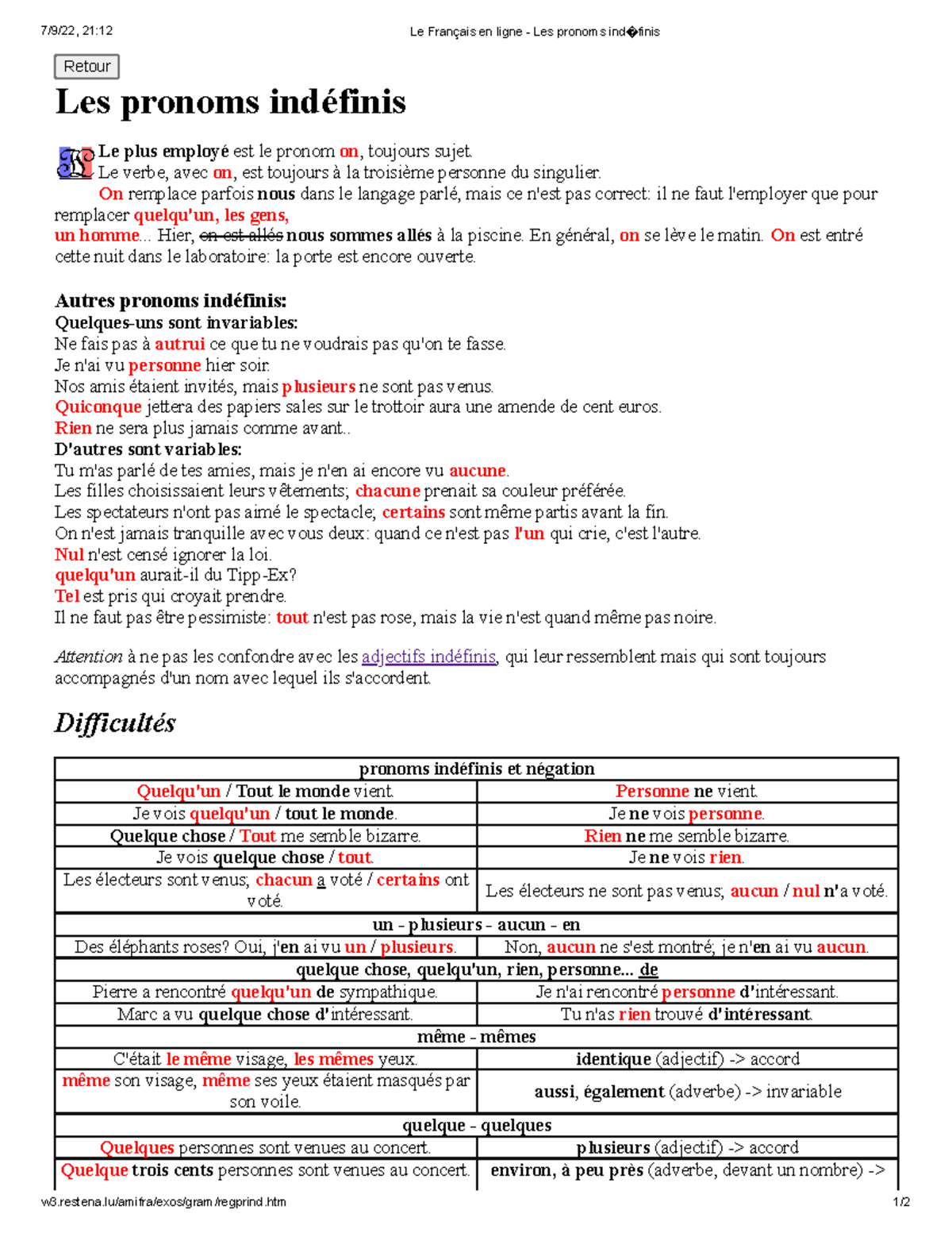 04c- Les pronoms indefinis - 7/9/22, 21:12 Le Français en ligne - Les ...